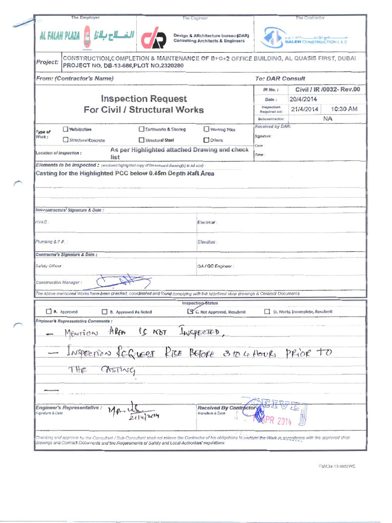 Civil - Ir.032-Rev-0 Casting For The Highlighted PCC Below 0.45m Depth ...