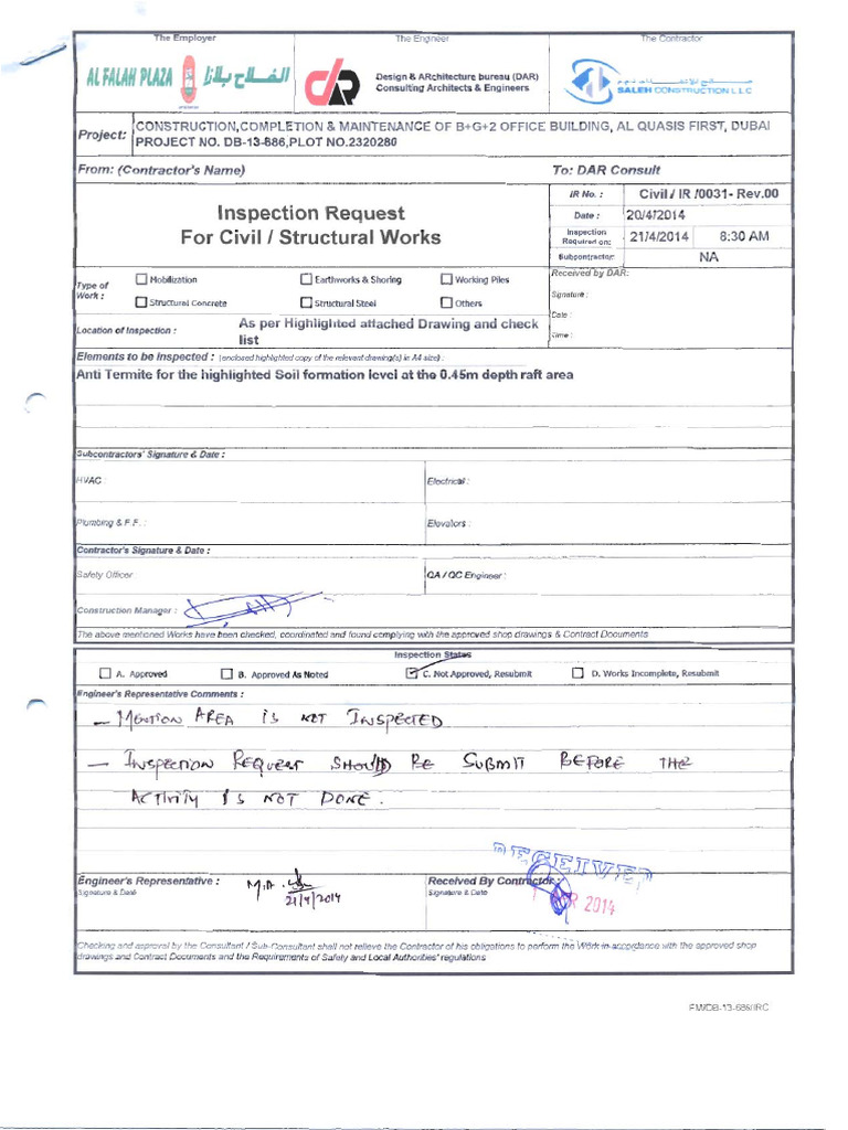 Civil - Ir.031-Rev-0 Anti Termite For The Highlighted Spil Formation ...