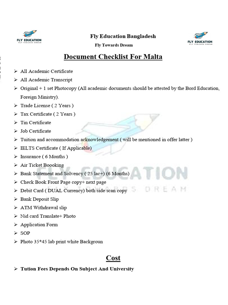 Malta Checklist and Cost | PDF
