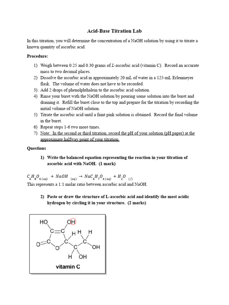 Acid Base Titration Lab - Part I - Aadit | PDF | Titration | Chemistry