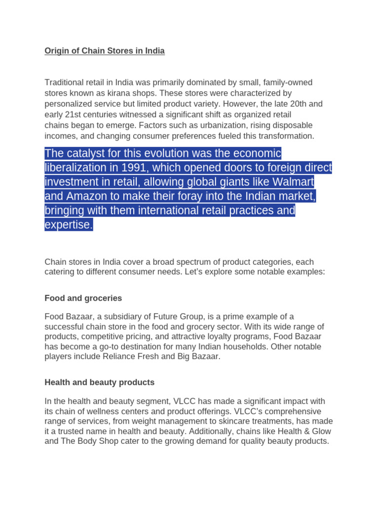 Origin of Chain Stores in India | PDF | Retail | Grocery Store