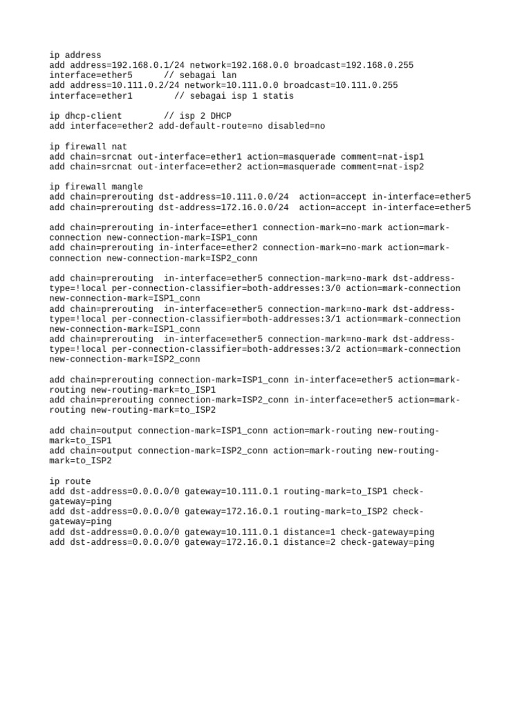 Setting Load Balance Mikrotik | PDF