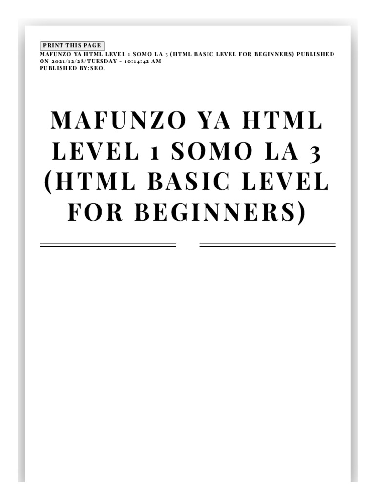 Mafunzo Ya HTML Level 1 Somo La 3 HTML Basic Level For BEGINNERS 113308 ...