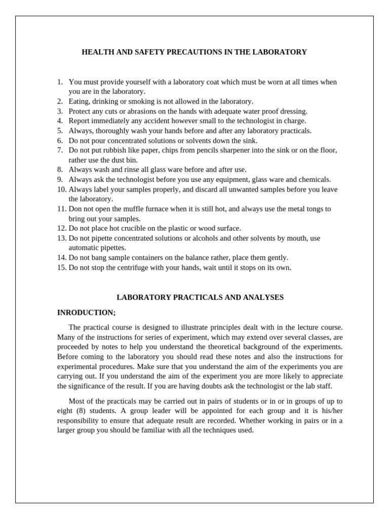 Health and Safety Precautions in The Laboratory | PDF | Chemical ...