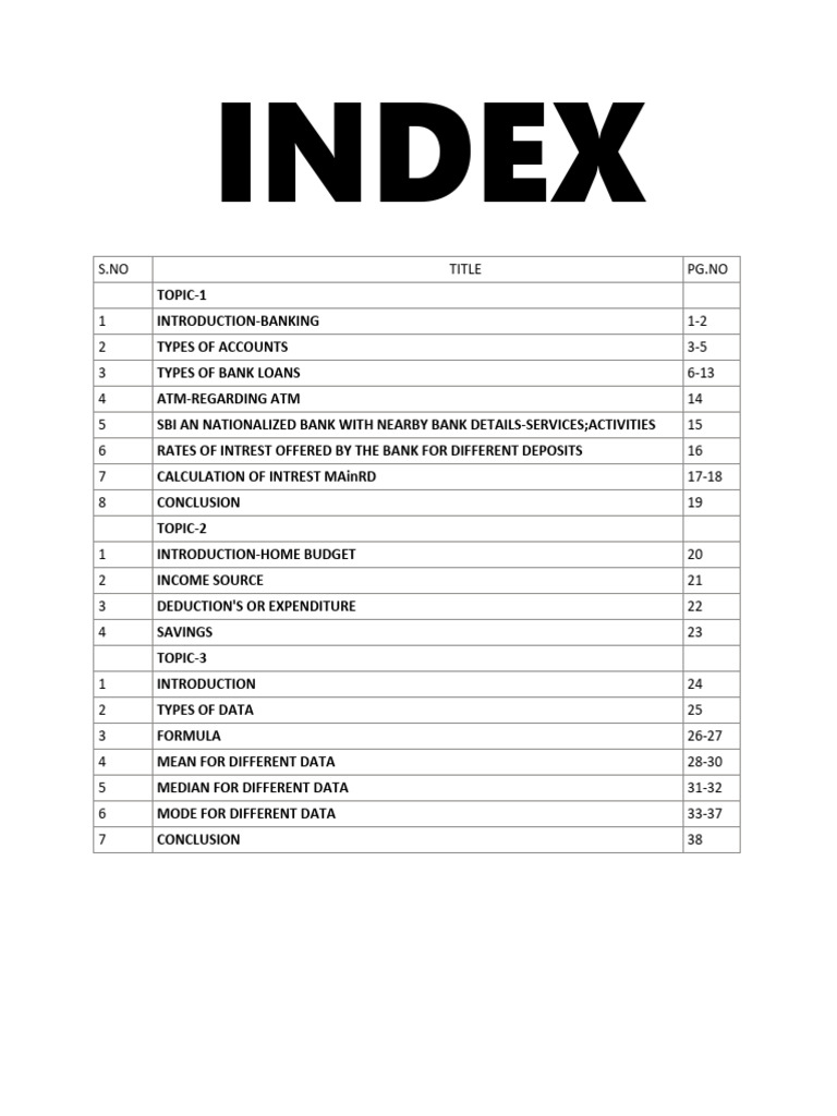 Index For Maths Project - 100611 | PDF