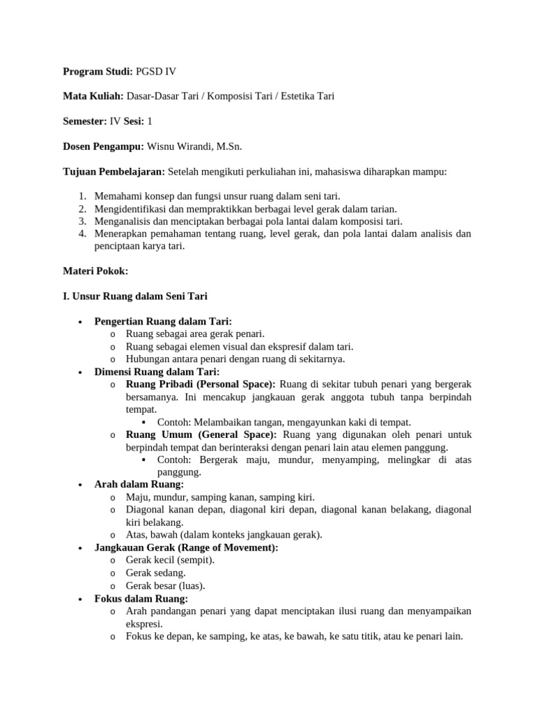 Unsur Ruang, Pola Lantai Dan Level Gerak Tari | PDF