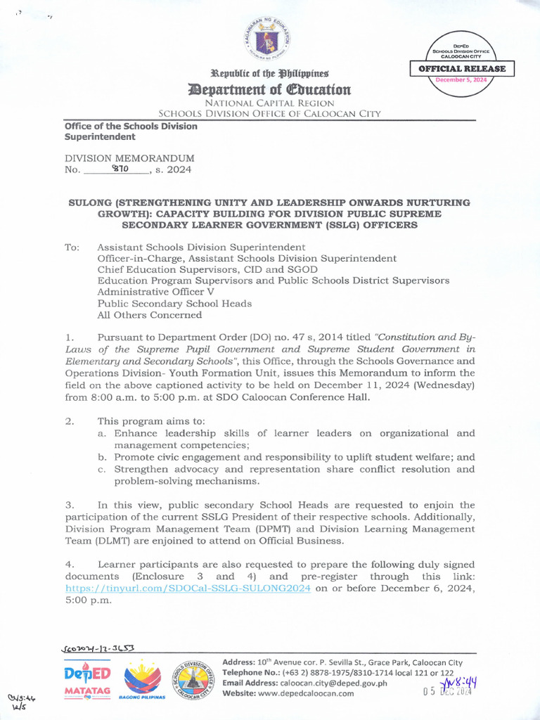 Ublic Supreme Secondary Learner Government SSLG Officers | PDF