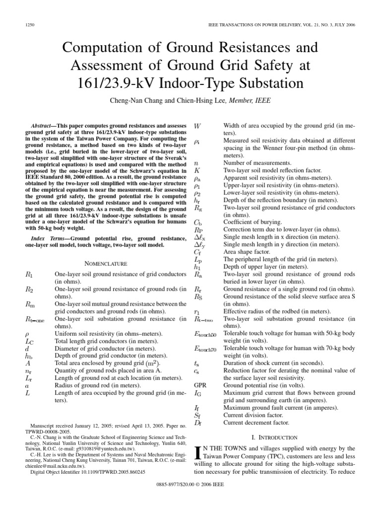 Computation of Ground Resistances and Assessment of Ground Grid Safety ...