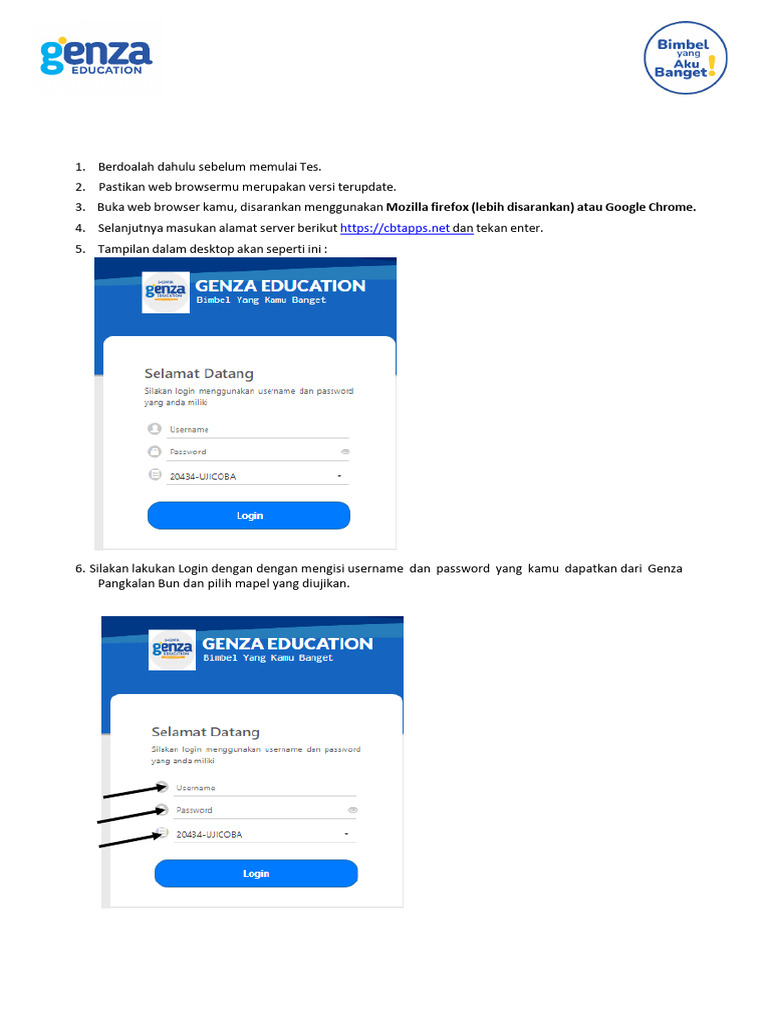 Petunjuk Penggunaan APLIKASI UJIAN GENZA EDUCATION | PDF