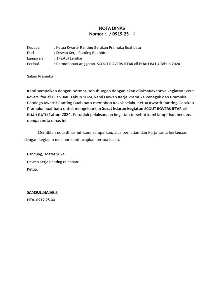 Nota Dinas Permohonan Edaran2024 | PDF