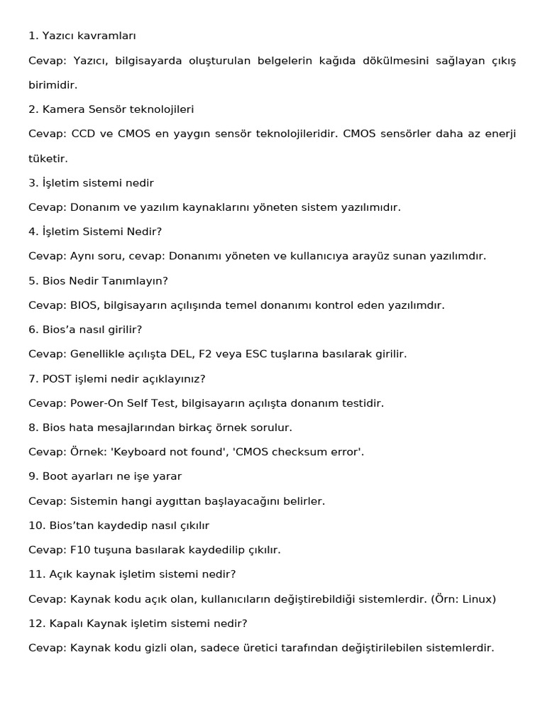 Bilgisayar Teknolojileri Sorular Cevaplar | PDF