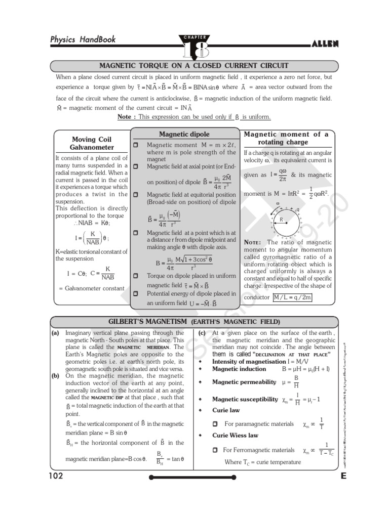 Allen Physics Handbook: Magnetism & Induction | PDF | Magnetic Field ...