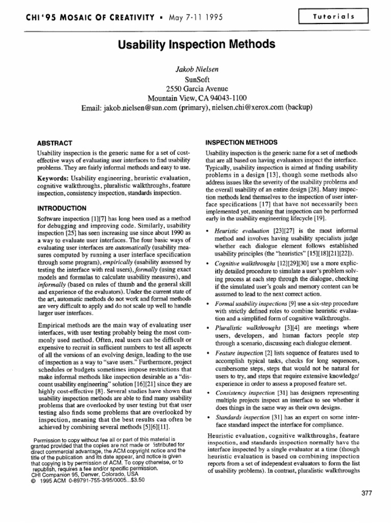 Usability Inspection Methods | PDF | Usability | Information Science