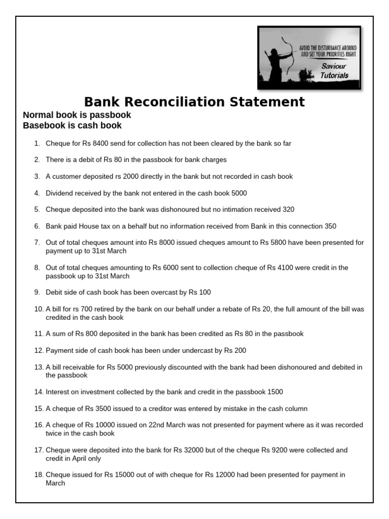 Bank Reconciliation Statement | PDF | Cheque | Banks