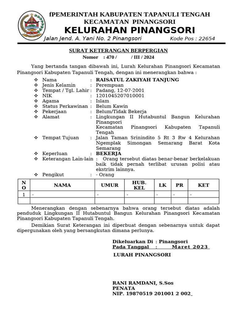 Surat Keterangan Bepergian | PDF