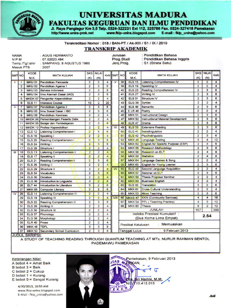 4 Scan Transkip Nilai s1 Asli | PDF