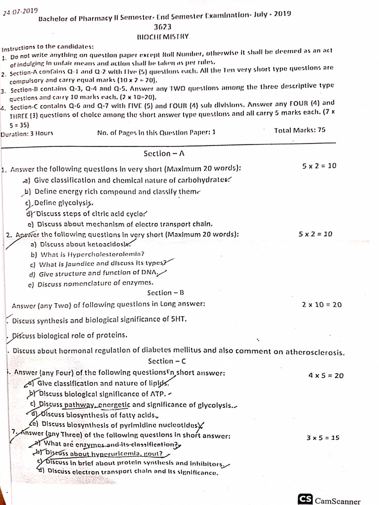 Bio Chemistry Old Paper | PDF