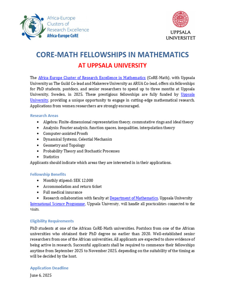 Core-Math Fellowships in Mathematics | PDF | Mathematics | Doctor Of Philosophy