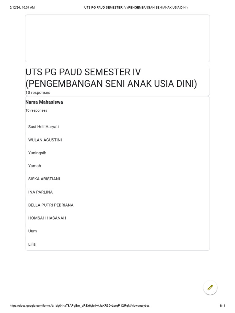Uts PG Paud Semester IV (Pengembangan Seni Anak Usia Dini) | PDF