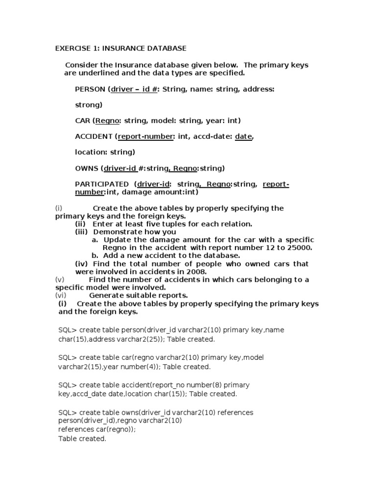 INSURANCE DATABASE REPORT | PDF | Table (Database) | Databases