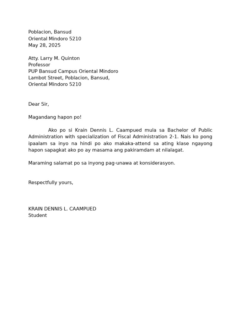 Excuse Letter Hehe | PDF