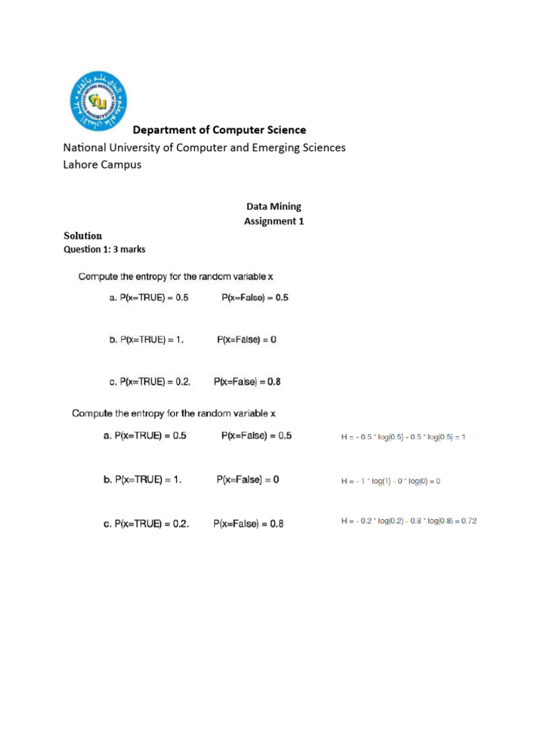 Data Mining Assignment 1 Solutions | PDF