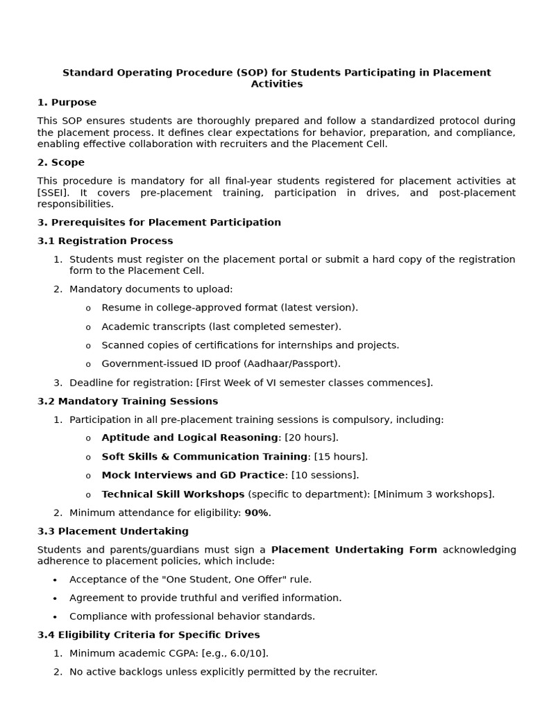 SOP for Student Placement Activities | PDF | Résumé | Recruitment