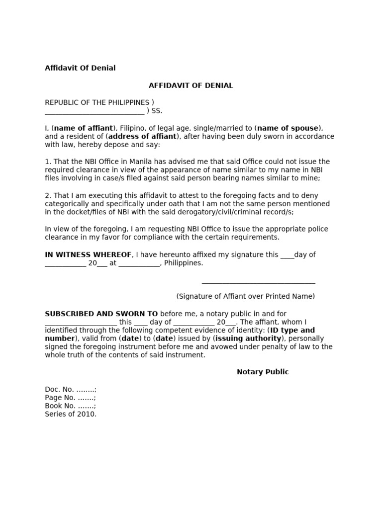 Affidavit of Denial 1 | PDF
