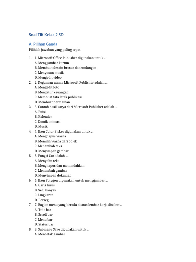Soal TIK Kelas 2 SD | PDF
