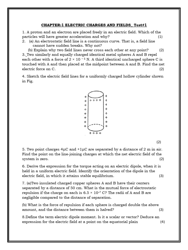 Electric Charge and Fields - Test#1 - OOS Batch | PDF | Electric Field ...