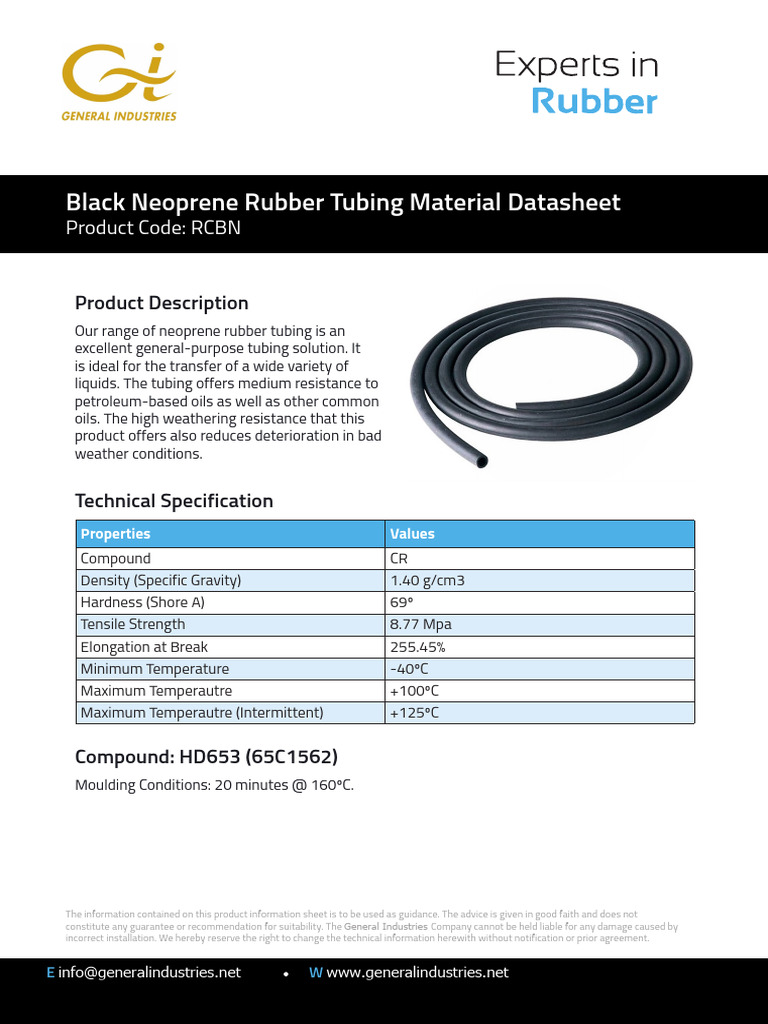 Neoprene Rubber Tubing Datasheet | PDF