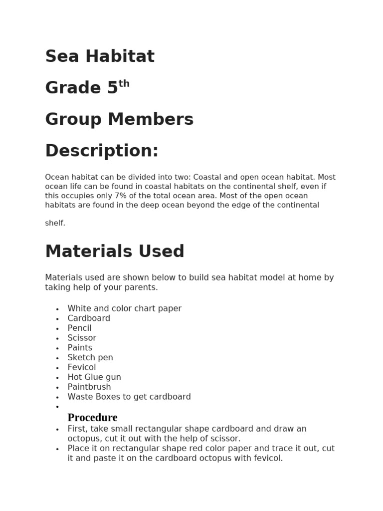 Ocean Habitat Model Project for Kids | PDF