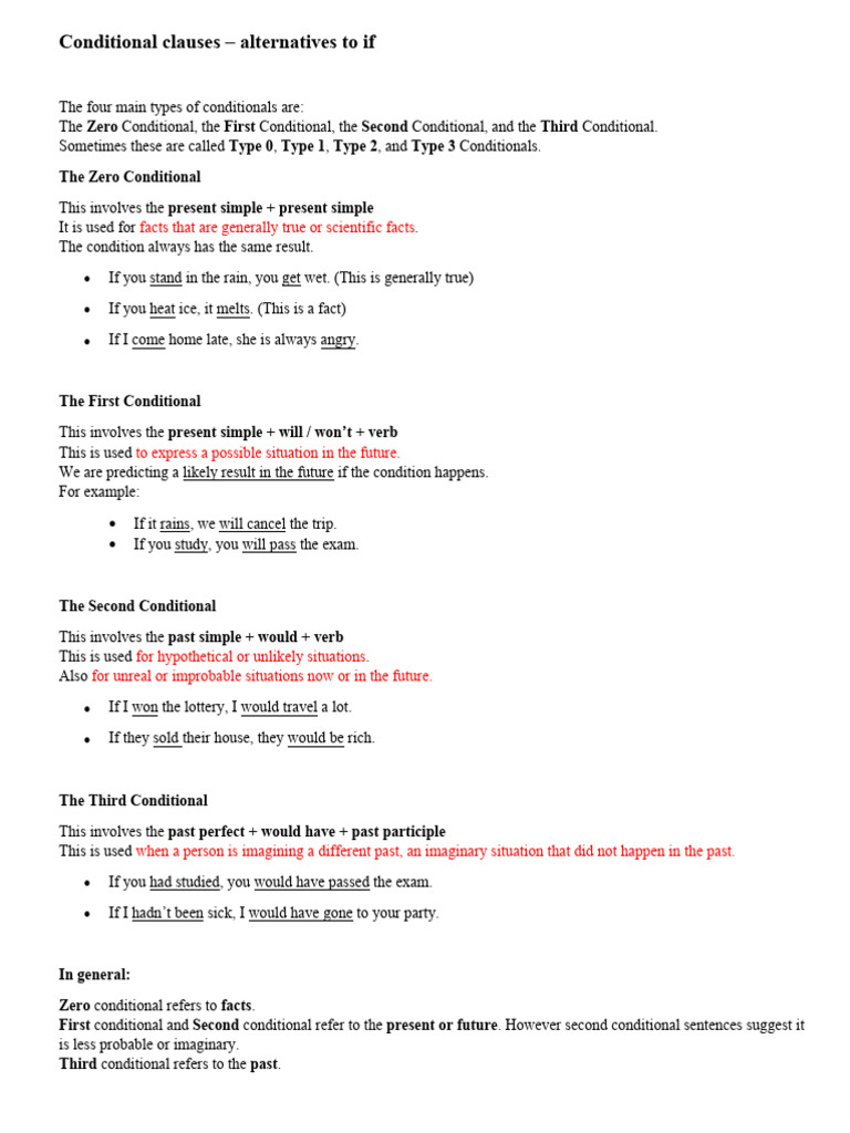 Conditional Clauses Explanation | PDF | Verb | Linguistics