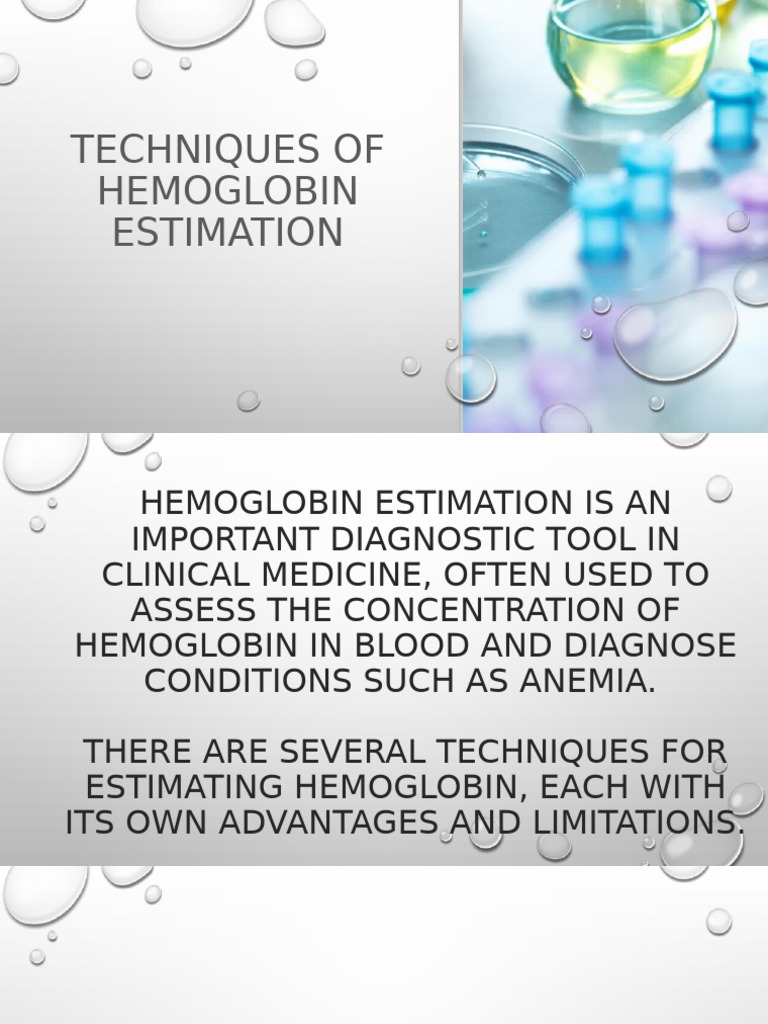 Techniques of Hemoglobin Estimation | PDF | Hemoglobin | Scientific ...