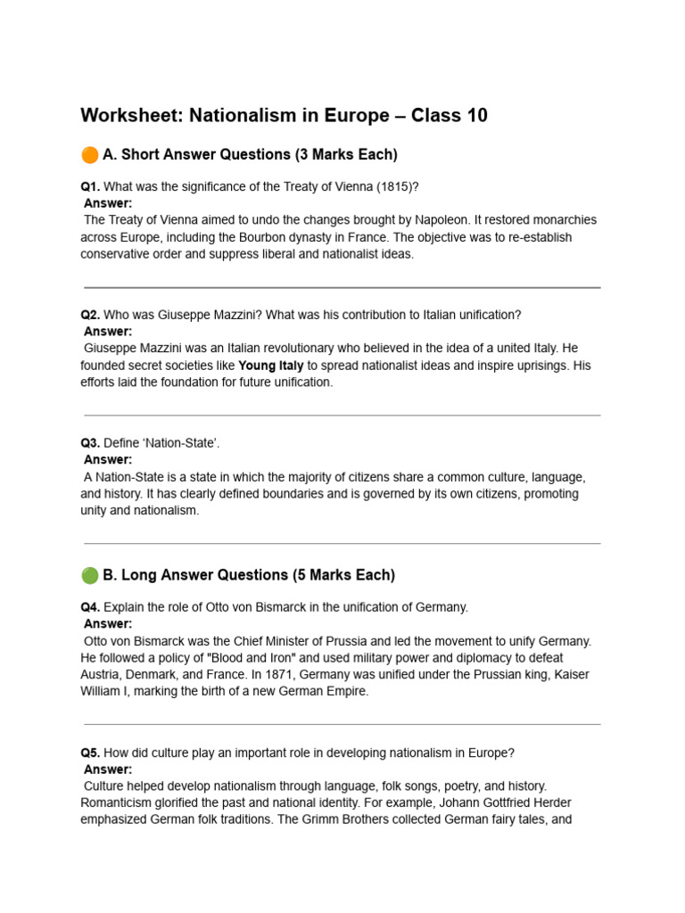 Worksheet 20 Nationalism 20 in 20 Europe 20 E2809320 Class 2010 | PDF ...