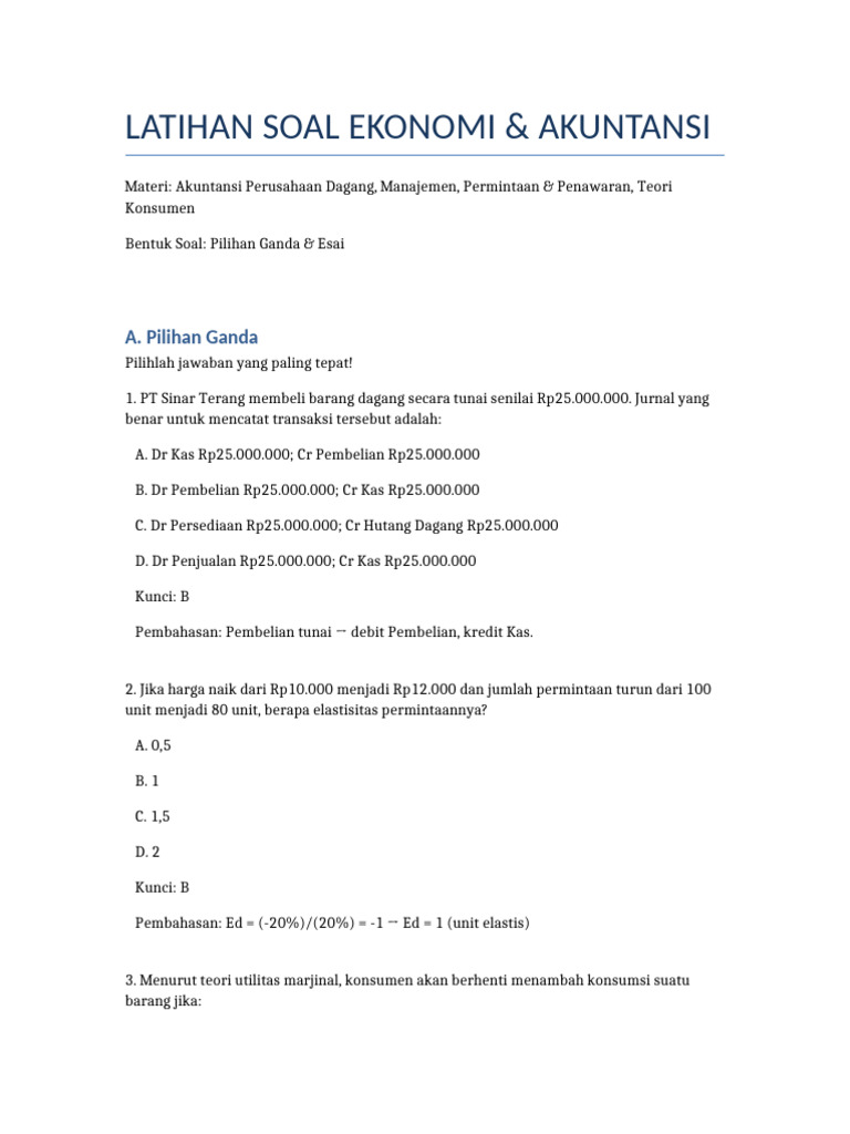 Latihan Soal Ekonomi Akuntansi | PDF