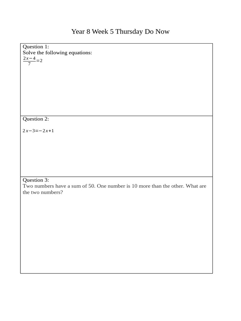Year 8 Week 5 Thursday Do NOW | PDF
