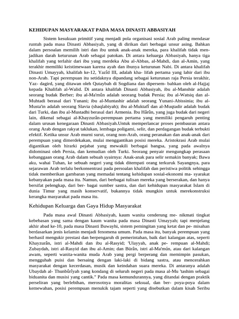 Kehidupan Masyarakat Pada Masa Dinasti Abbasiyah | PDF