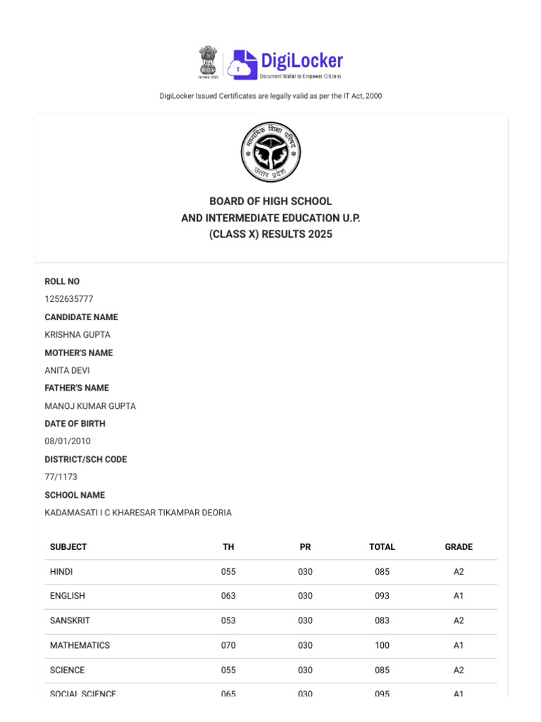UP Board XTH 2025 Result | PDF