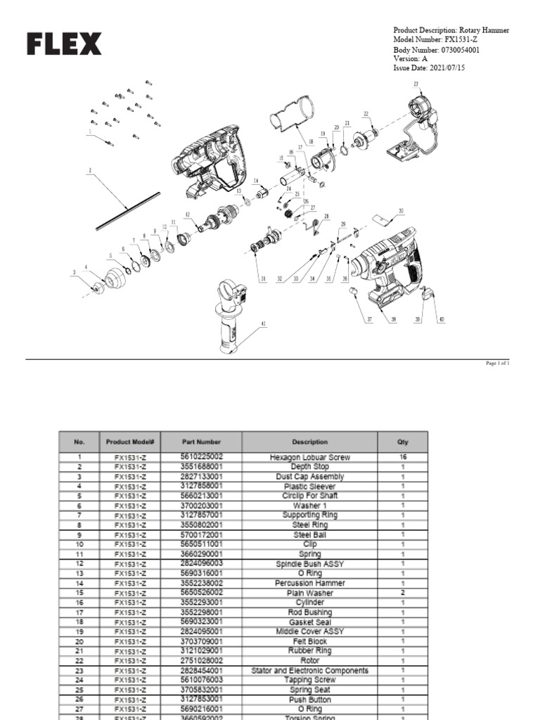 Fx1531 Z Flex Rotary Hammer 21 0715 Explosion Diagram Version A | PDF ...
