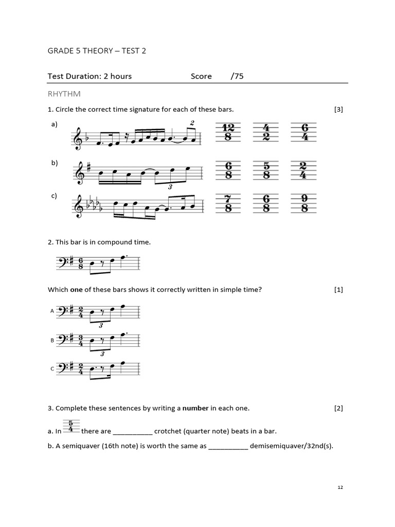 Grade 5 Music Theory Test 2 | PDF | Oboe | Interval (Music)