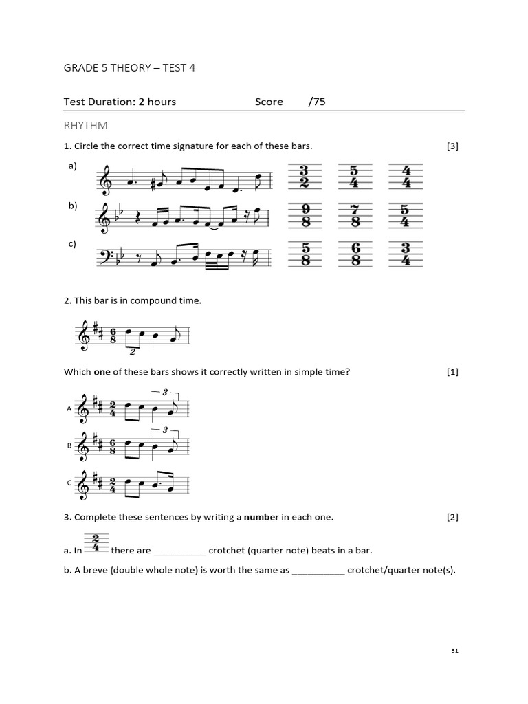 Grade-5-Test 4 Music Theory | PDF | Scale (Music) | Interval (Music)