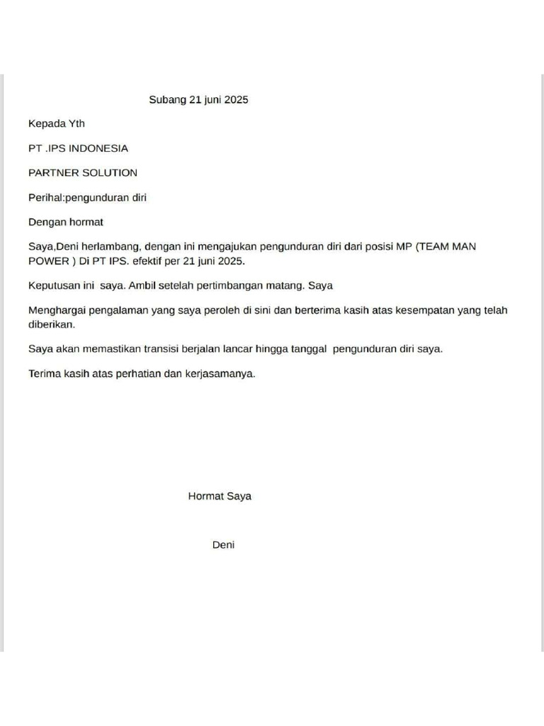 Surat Risegn Deni Mg Subang Bdg | PDF