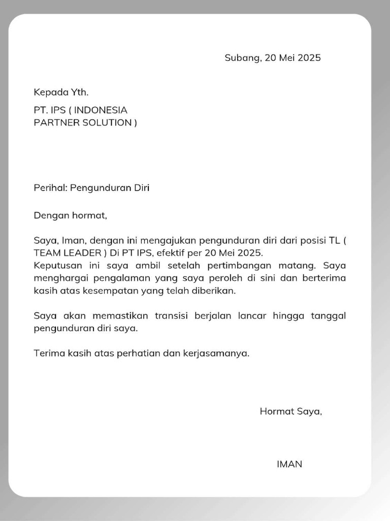 Surat Risegn Imam MG Subang BDG | PDF