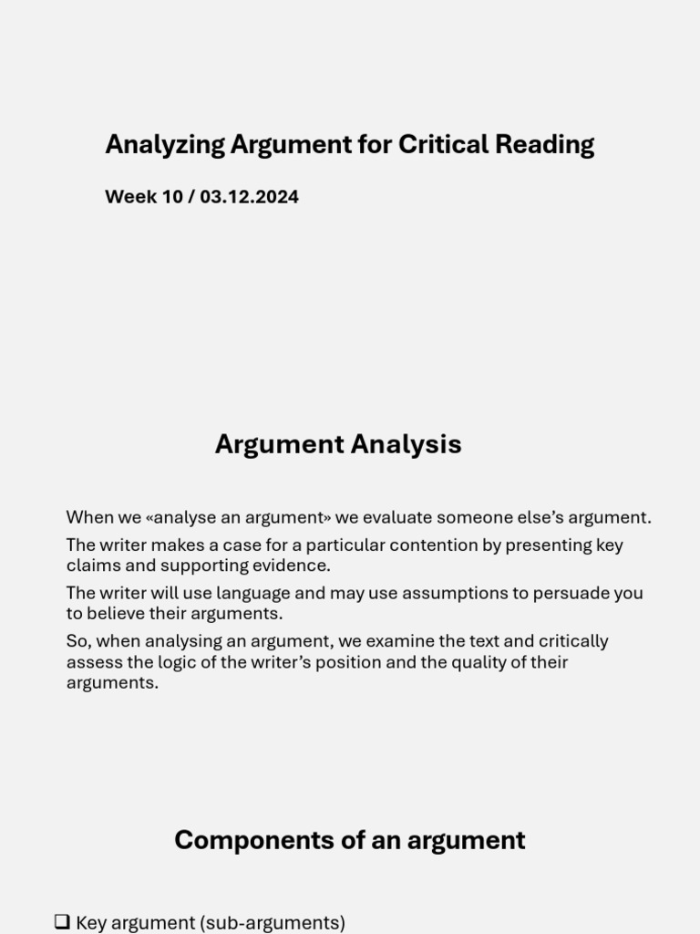 Week+10 Analyzing+arguments | PDF | Argument | Evidence
