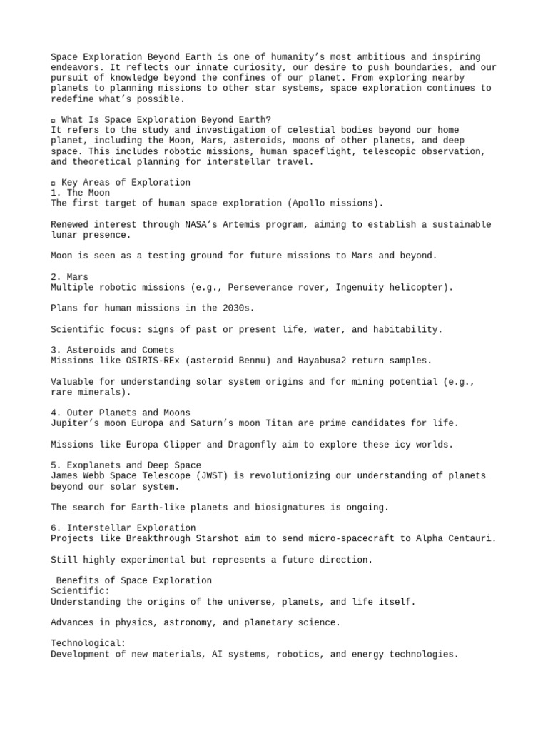 Space Exploration Beyond Earth | PDF | Space Exploration | Outer Space