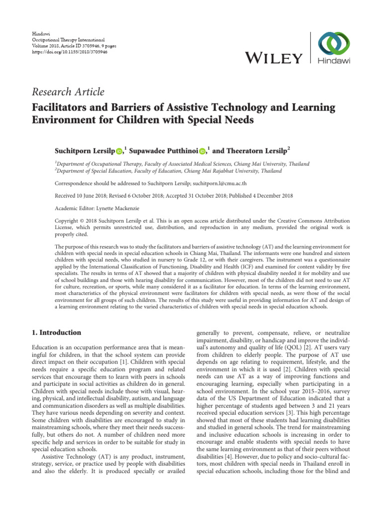 MS - Research Article-Facilitators and Barriers of Assistive Technology | PDF | Special ...