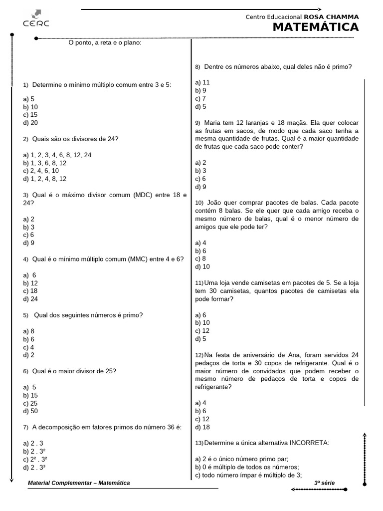 Revisão Unificada Matemática 6° Ano | PDF