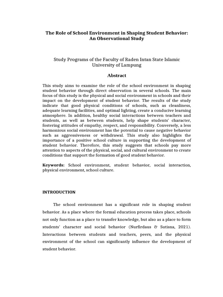 The Role of School Environment in Shaping Student Behavior | PDF ...
