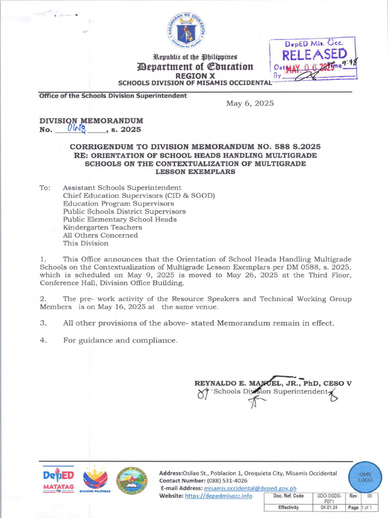 Dm. 0653 S. 2025 Corrigendum To Division Memorandum No. 588 S. 2025 Re ...